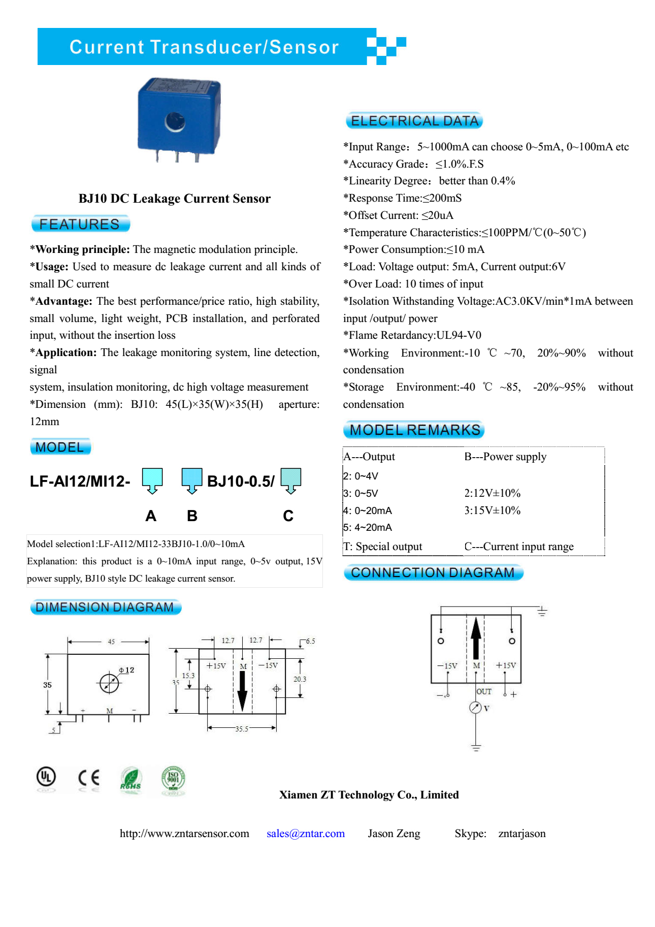 BJ10 DC Leakage current sensor